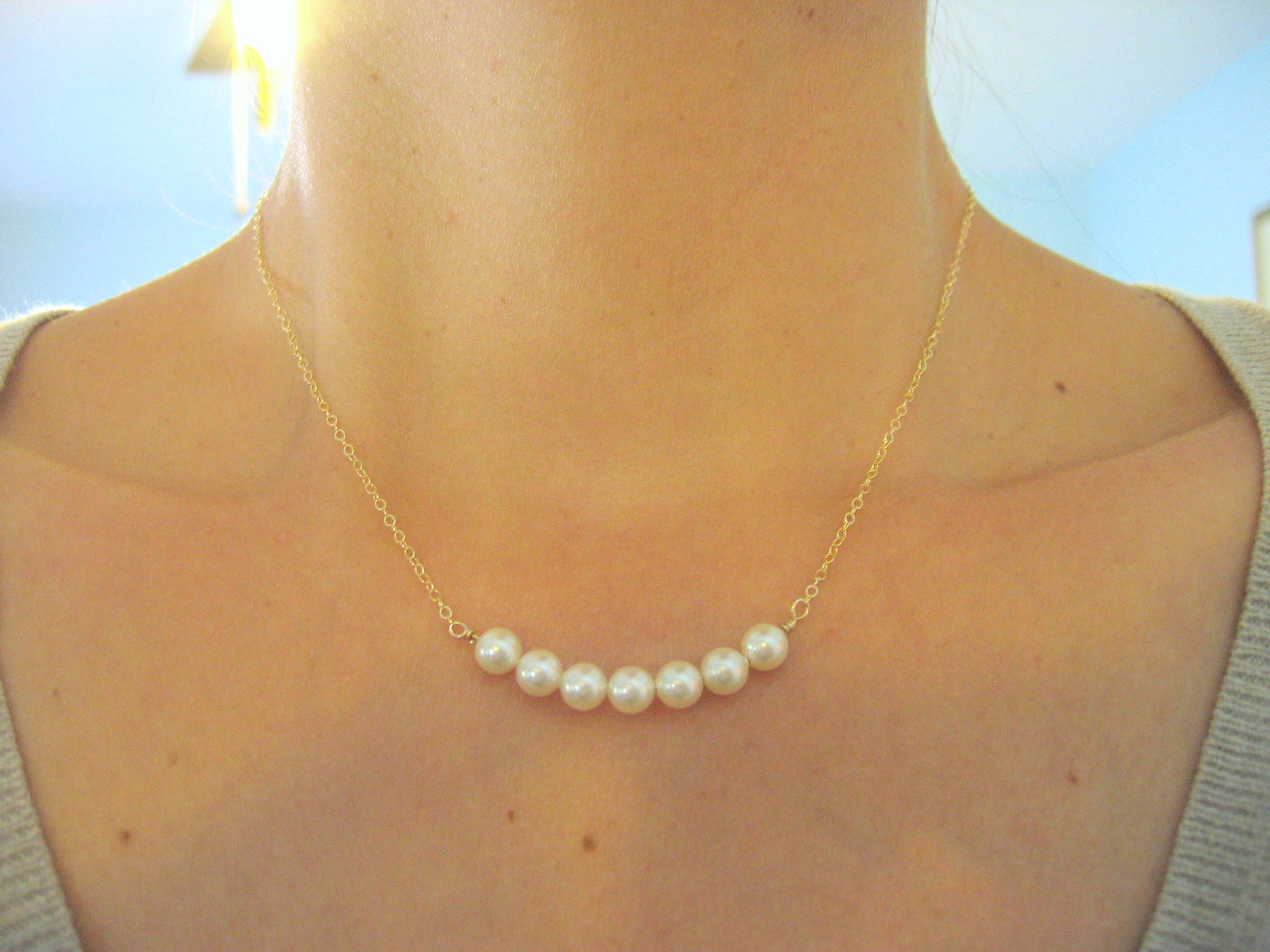 Pearl Necklace, Row Of White Pearls, Bridesmaids Jewelry, Bridal ...